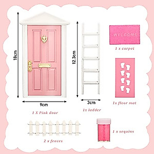 Tooth Fairy Door Kit Mini Wooden Tooth Fairy Door with Accessories Fairy Tale Education Learning Toy for Girls Dollhouse Fairy Garden Decoration DIY Craft Activities (Pink)