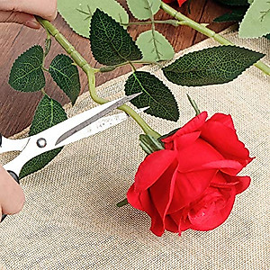 Mocoosy 12 PCS Red Rose Artificial Silk Flowers, Fake Roses with Long Stems Realistic Faux Rose Flower Bouquets for Wedding Decorations Bridal Shower Centerpieces Arrangement Party Home Table Decor