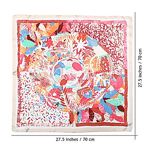 AWAYTR 27.5” Silk Satin Square Head Scarf/Scarves for Women Hair Bandanas Sleeping Neck Head Kerchief/Wraps (Flowering Leaves (Beige/Orange/Navy/Red)), 4PCS