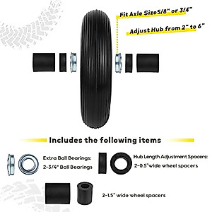 4.00-6 Pneumatic Tire and Wheel Compatible with Gorilla cart, 13'' Residential Wheelbarrow Tires Replacement, Air Filled Wheel Assemblies for Garden Carts with 5/8" and 3/4" Center Bearing