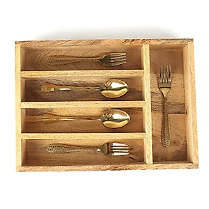 Alpha Living Home Utensil Organizer for Kitchen Drawers, 5 Compartments Utensil Drawer Organizer, Wooden Silverware Tray for Drawer, Cutlery Organizer in Drawer