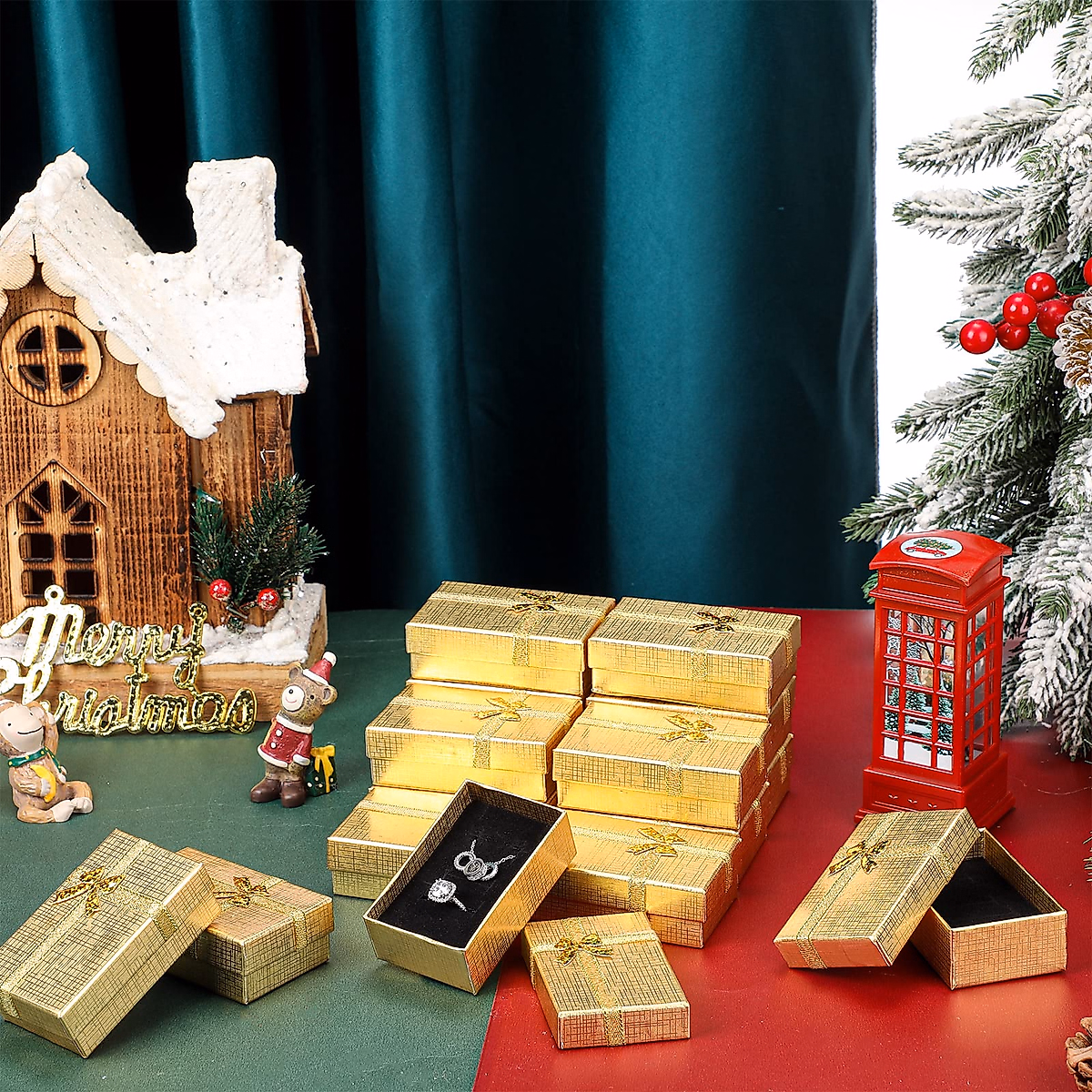 Kenning 36 Pcs Jewelry Gift Boxes Set Small Cardboard Paper Jewelry Boxes Packaging Empty Gift Boxes with Ribbon for Rings (Gold)