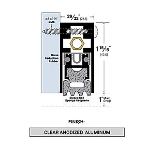 Fire Rated/Heavy Duty/Surface Automatic Door Bottom with Sponge Neoprene Rubber Extrusion in Clear Anodized Aluminum (7163CA), SMS #8 x 1-1/2'' Supplied, (48'' L x 29/32'' W x 1-29/32'' H)
