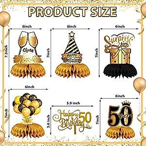 50th Birthday Centerpieces for Tables, Black Gold Happy 50th Birthday Honeycomb Table Decorations with Cake Topper, 50th Birthday Table Centerpiece for Men Women Cheers to 50 Years Party Table Sign
