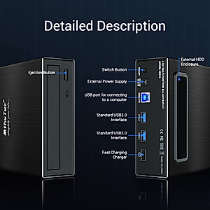 MthsTec 4 in 1 External Bluray Drive, 16X USB 3.0 and Type-C Powerful Desktop External Bluray Drive Burner DVD Burner Optical Drive Charger HDD Enclosure USB HUB for Mac/PC