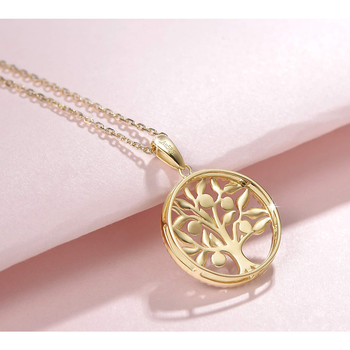 Agvana 14K Solid Real Gold Tree of Life Necklace for Women Dainty Pendant Necklace Fine Jewelry Birthday Gifts for Women Mom Wife Her Yourself, 16"+2"