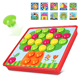 AMOSTING Color Matching Mosaic Pegboard Early Learning Educational Toys for Boys and Girls