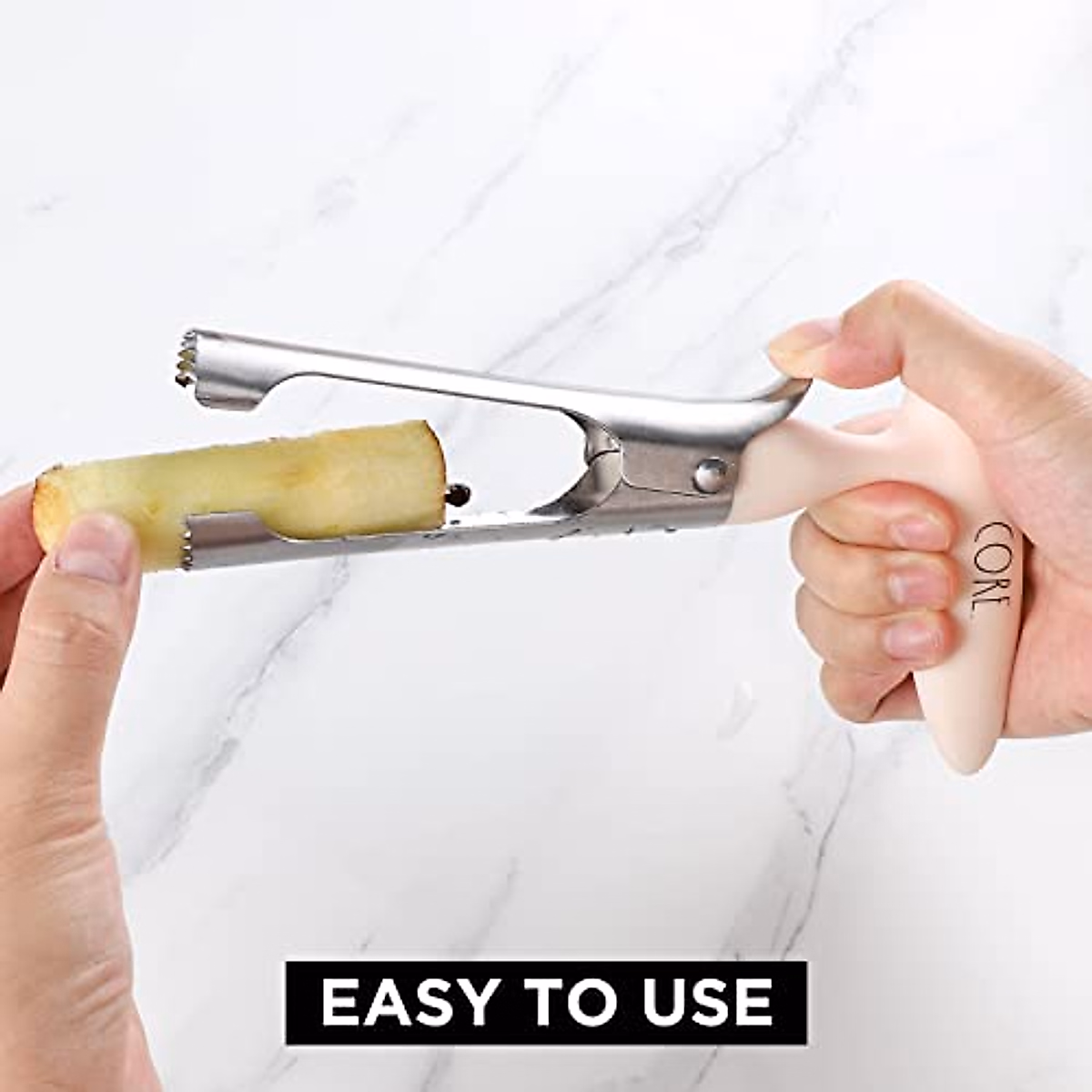 Rae Dunn Stainless Steel Corer - Easily Removes Cores and Pits from Apples, Pears, Peppers, Pineapples, and More, White