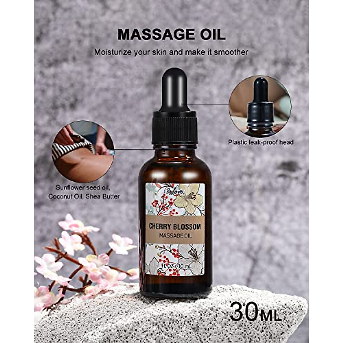 Gifts for Women, BFF LOVE-5pcs Cherry Blossom Bath and Body Set, Spa Kit Gift Set for Women with Massage Oil, Scented Candle, Bath Salt, Hand Cream & Soap, Gift Baskets for Women