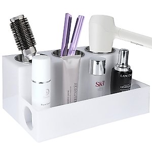 JaBrand Hair Tool Organizer for Bathroom, Acrylic Make-up Organizer White Hot Tool Holder Countertop Hair Dryer for Vanity Caddy Storage Accessories