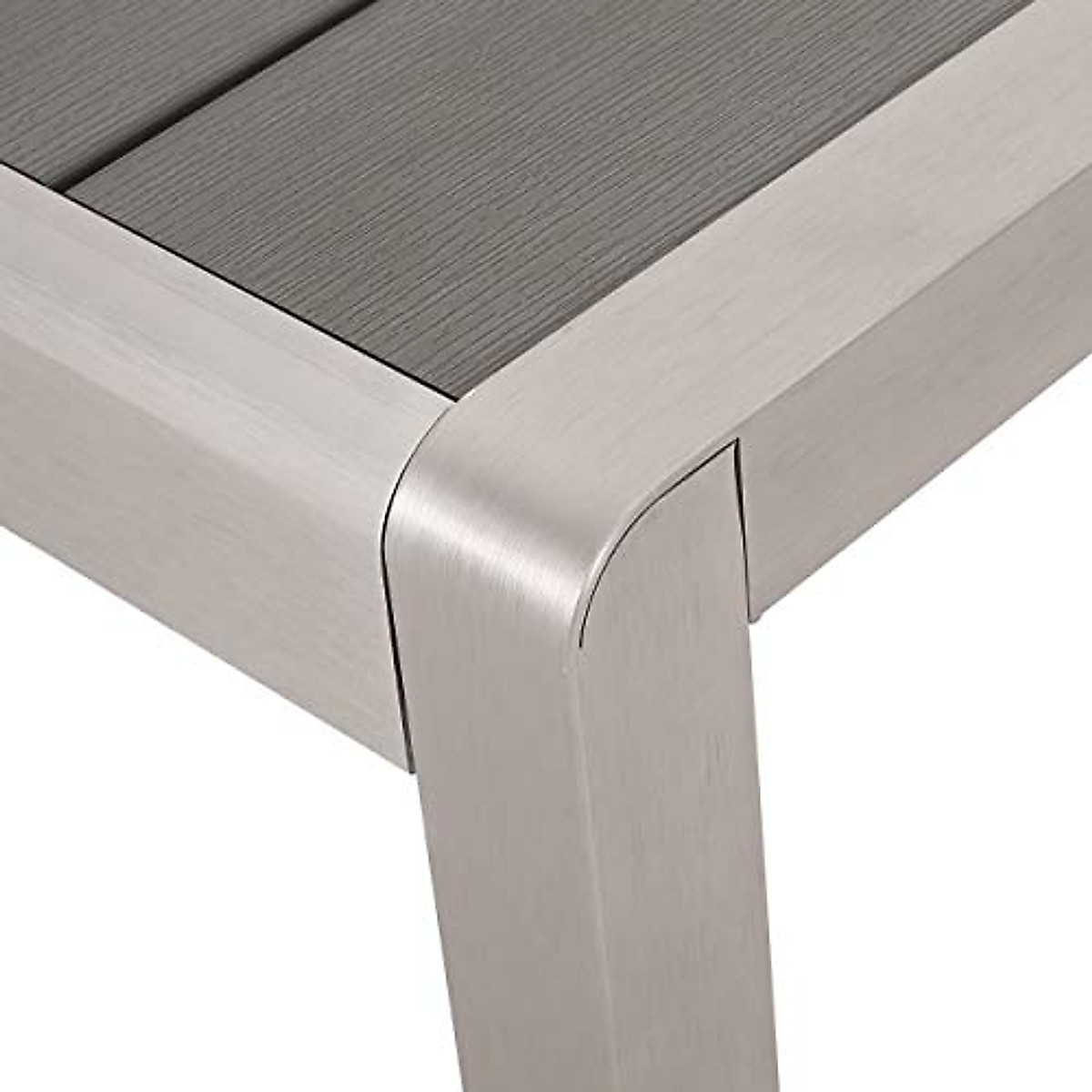 Great Deal Furniture Odelia Outdoor Modern Aluminum Dining Bench with Faux Wood Seat, Gray and Silver