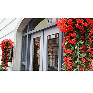 MIGUOR Artificial Decoration Silk Cloth Violet Flowers Basket Fake Hanging Wall Decor Artificial Vines Plastic Flower Basket Home Hotel Wedding Garden Decor Outdoor Building Decor (Rose red)