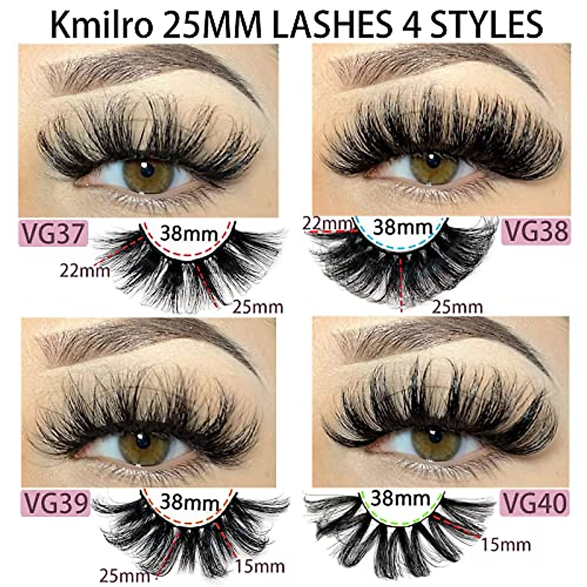 Lashes 25mm Fluffy Mink False Eyelashes Long 20 Pairs Dramatic Thick 3D 5D Faux Mink Lashes 4 Styles 25 mm Wispy D Curl Volume Fake Eyelashes Pack, by Kmilro