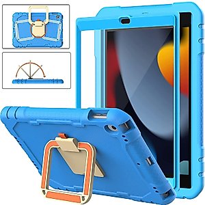 BMOUO iPad 8th/7th Generation Case for Kids,Built-in Screen Protector,Shockproof Case for New iPad 10.2” 2021/2020/2019 (8th Gen/7th Gen),Blue