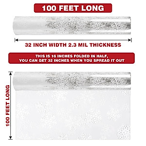 Kolewo4ever 100 Ft X 32 in Christmas Cellophane Wrap Roll Snowflake Clear Wrapping Paper Cellophane Bags Thick Snowflake Wrap Cellophane for Christmas Gift Wrapping (Christmas Snowflake)