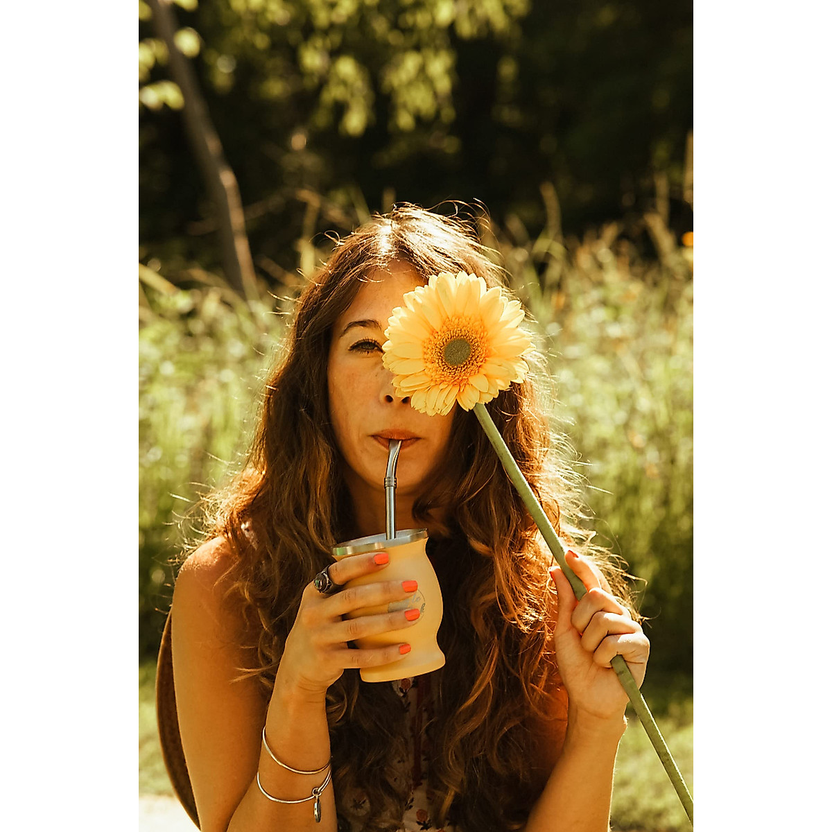 Circle of Drink - Energy Cup Yerba Mate Kit - Double Wall - Includes Stainless Steel Bombilla and Cleaning Brush - 8oz, 50g Capacity (TAN)