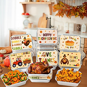 MALLMALL6 40Pcs Thanksgiving Tin Foil Containers with Lids for Goody Party Leftovers & Treat Exchange, Pumpkin Turkey Patterns Cardboard Covers Aluminum Disposable Food Storage Pan 7.4" X 5.4" X 2"
