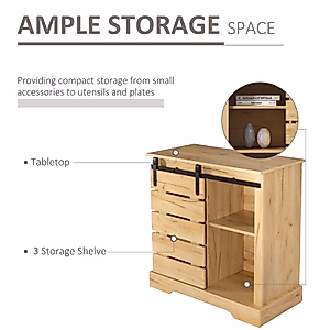 IULULU Buffet Cabinet, Wooden Accent Sideboard with Sliding Barn Door and Interior Shelves for Hallway, Kitchen, Living Room, Bedroom Table, Natural