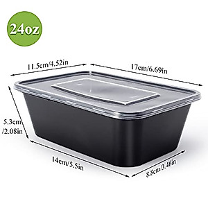 [24oz-50pack] Disposable Food Containers with Lids Plastic Black Meal Prep Storage Container for Food Microwave Safe Eco-Friendly, BPA-Free, Durable & Stackable