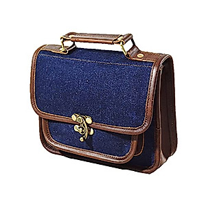 Erangle Vintage Girl's Leather Satchel Purse For School College Work Messenger Denim Cross-body Bag (Blue Brown, Medium)