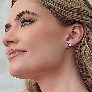 Gem Stone King 925 Sterling Silver Purple Amethyst Halo Earrings For Women (3.80 Cttw, Gemstone Birthstone, Oval 9X7MM)