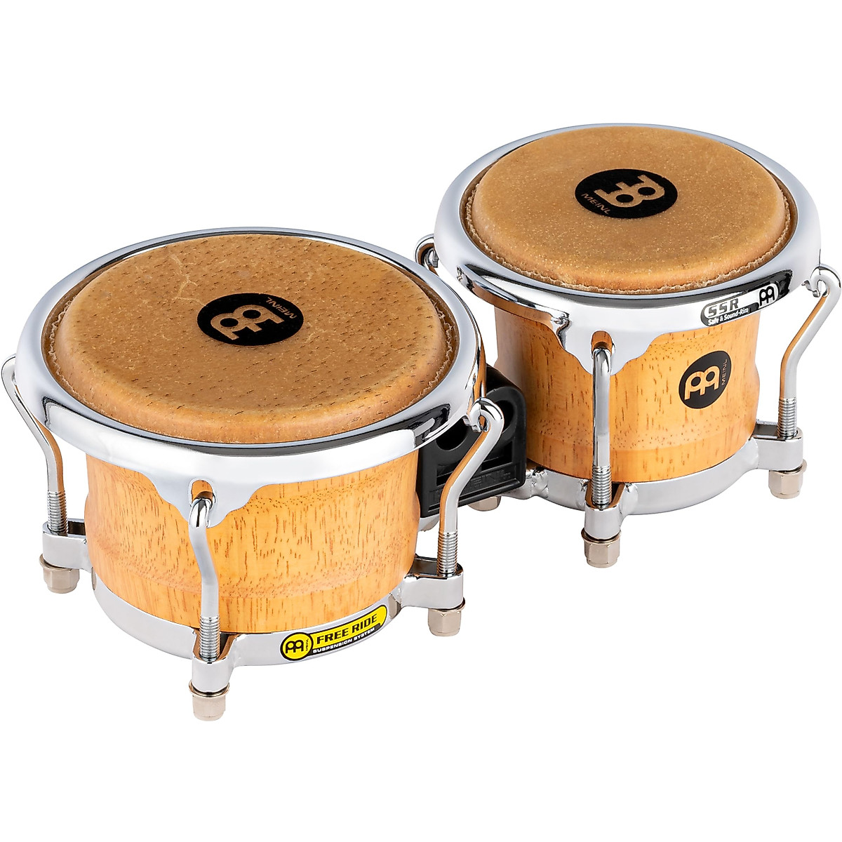 Meinl Percussion Rubberwood Stave Shells, Miniature Size — NOT MADE in CHINA — Free Ride Suspension System and True Skin Buffalo Heads, TWO-YEAR WARRANTY, Mini Wood Bongos (FWB100SNT-M)