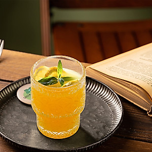 AVLA 8 Pack Vintage Drinking Glassware, 7 oz Romantic Water Juice Glass Tumbler Cup, Clear Stackable Coffee Cocktail Bar Drinkware for Beverages, Tea, Milk, Yogurt, Whiskey, Embossed Floral Pattern