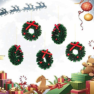 10 Pieces Mini Artificial Christmas Wreaths Ornaments, Dollhouse Miniature Christmas Wreath Doll House Mini Xmas Wreath for Dollhouse Door Windows Christmas Tree Decoration (2 Styles)