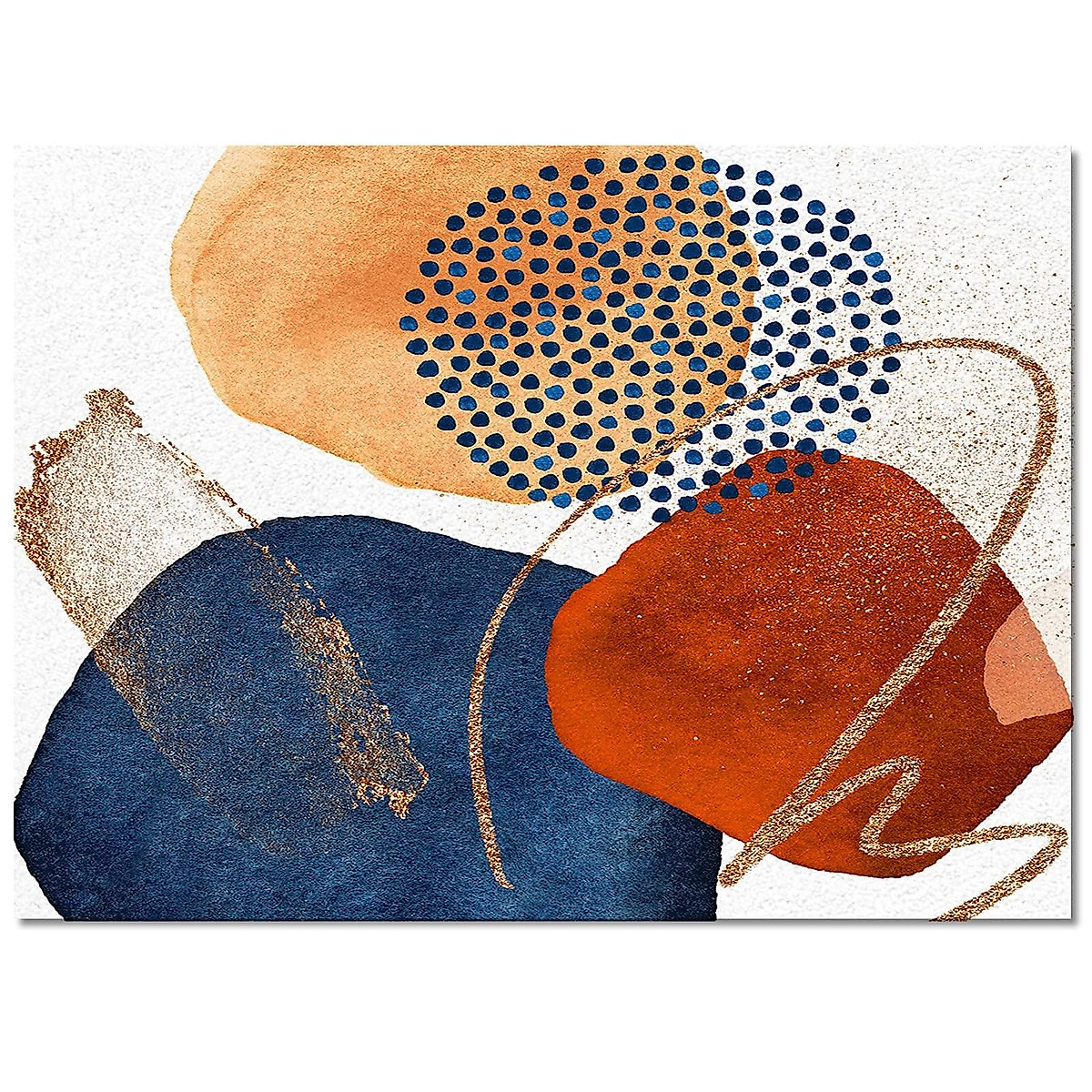 Mid Century Terracotta Abstract Geometry Area Rug, Burnt Orange Navy Block Gold Line Accent Indoor Rugs, Home Decor Soft Rugs Collection Comfy Floor Mat for Bedroom Living Room 5x6ft