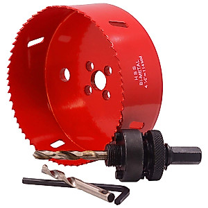 Koopi 4.25" Hole Saw with Heavy Duty Arbor, 38mm Depth Bi-Metal 4 1/4 inch Hole Cutter for Easily Drilling Wood, Plastic, Plywood, Drywall, Thin Metal (108mm)