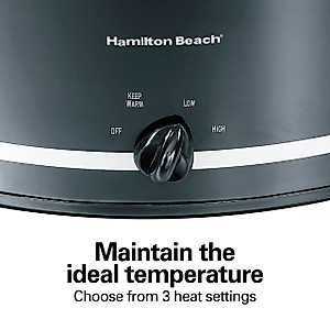 Hamilton Beach Slow Cooker with 3 Cooking Settings, Dishwasher-Safe Stoneware Crock & Glass, 8-Quart Built-In Lid Rest, Black