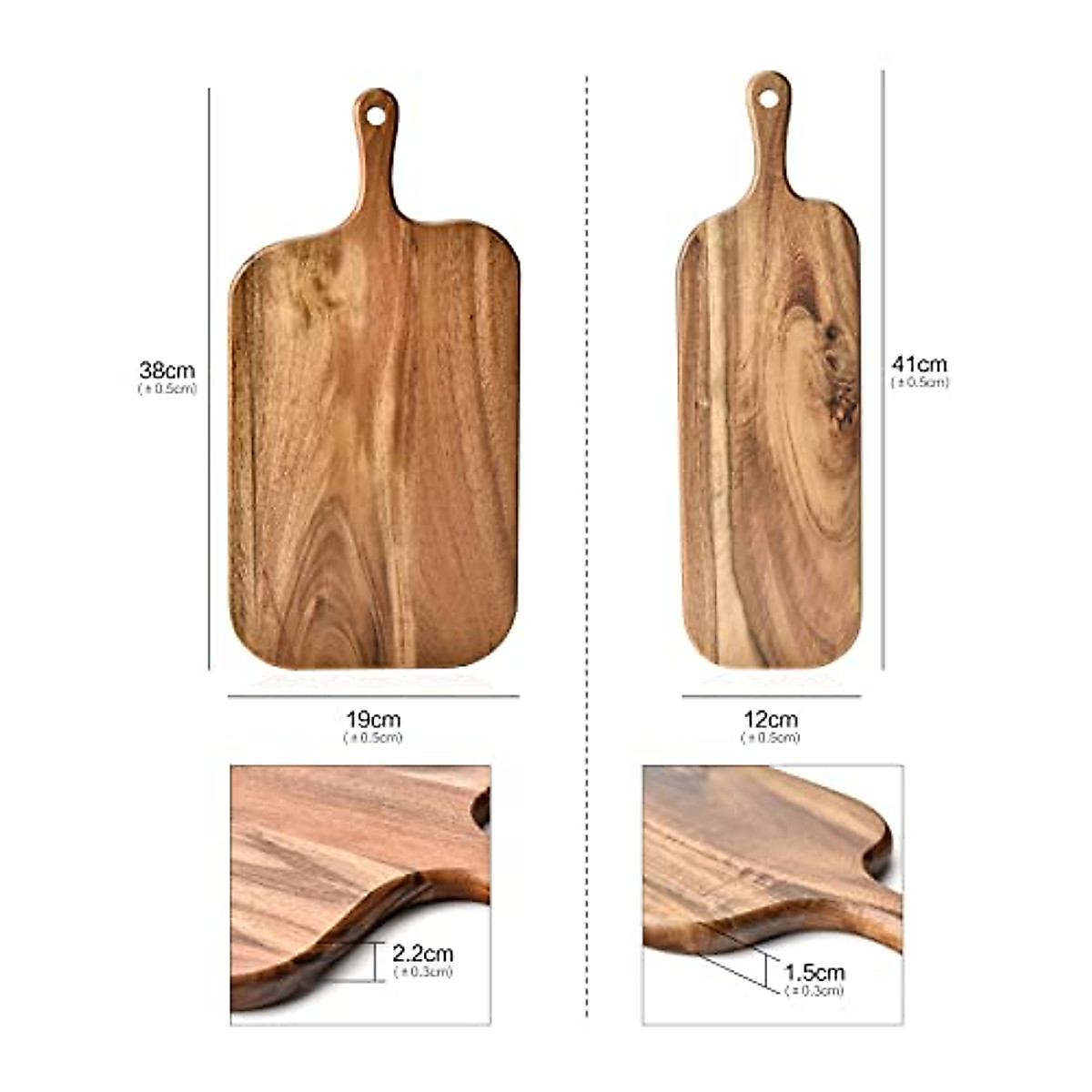 BILL.F Acacia Wood Cutting Board with Handle Small Size Long Wooden Charcuterie Board Paddle Cheese Board Serving Boards for Kitchen Meat, Pizza,Cheese, Bread, Vegetables &Fruits 16'' x 4.7'' x 0.6''