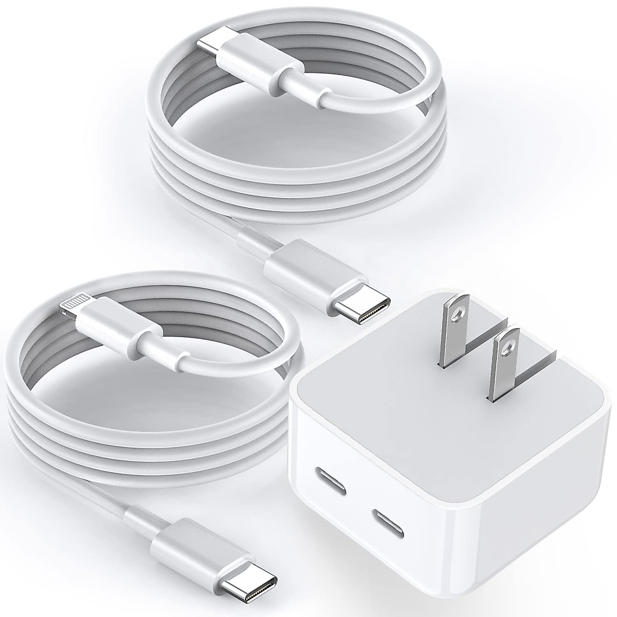 iPhone 15 Charger, 40W Fast Dual USB C Charger Adapter[MFi Certified] 2Port Apple Charger Foldable Plug with 2Pcs USB-C to C/Lightning Fast Charging Cable for iPhone 15/14/13/12/11,iPad Pro/Mini/Air