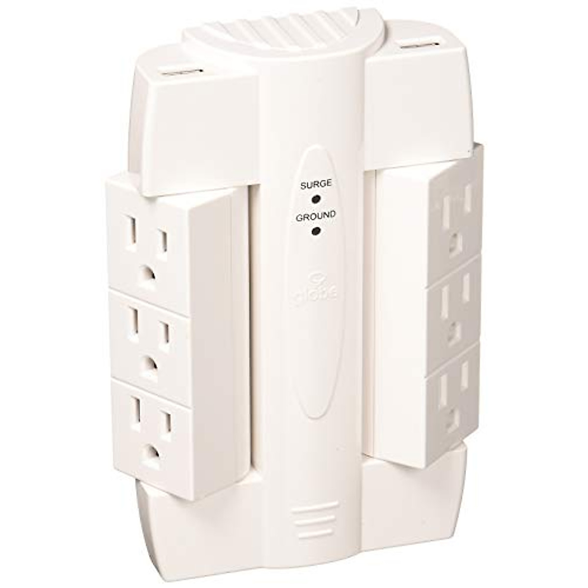 Globe Electric 7791301 6-Outlet Swivel Space Saving 2 USB Port Surge Protector Wall Tap, Android, iPad, iPhone, iPod Compatible, 2100 Joules, 2.1 AMP Charge, White, Multi Plug Outlet, Power Outlet