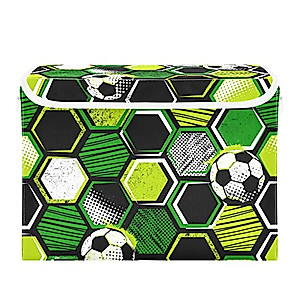 RunningBear Football Soccer Large Storage Bins with Lid Collapsible Storage Bin Shelf Baskets Larger Storage Cubes for Living Room Bedroom