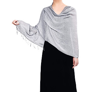 WILLBOND Womens Shawl Chiffon Bridal Evening Soft Wrap Scarf, Chiffon Scarf Ribbon Scarf Satin Scarf for Evening Dresses(L,Gray)