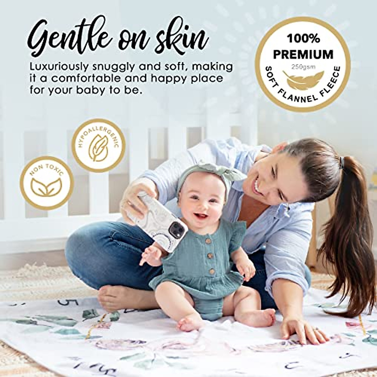 Calloo Baby Monthly Milestone Blanket for Baby Girls, Baby Monthly Milestone Blanket Girl, Baby Month Blanket for Baby Girl, Monthly Baby Milestone Blanket Girl, Baby Growth Chart Blanket 46"x46"