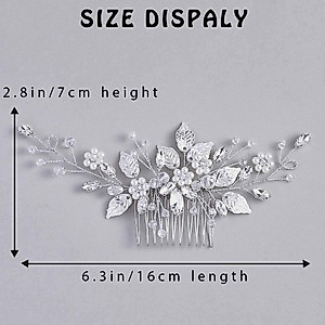 JEAIRTS Leaf Wedding Hair Comb Pearl Flower Bridal Hair Pieces Sparkly Rhinestone Hair Accessories for Women(1-Silver)