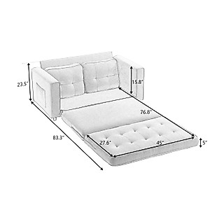 MYINDA Futon Sofa Bed, 55'' W Convertible Loveseat Sleeper with Pull Out Sofa, Space Saving Foldable Sofa Bed Couch with Side Pockets Living Room, Bedroom, Office (LightGray)