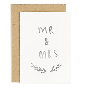 Old English Co. Mr and Mrs Silver Card - A6 Wedding Card for Newly Wed Couple on their Special Day | Engagement, Engaged, Big Day, Bride and Groom | Blank Inside with Envelope
