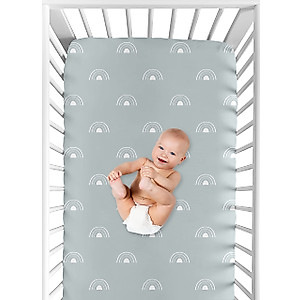 Sweet Jojo Designs Slate Blue Boho Rainbow Boy or Girl Fitted Crib Sheet Baby or Toddler Bed Nursery - White Bohemian Celestial Sky Outdoors Nature Gender Neutral