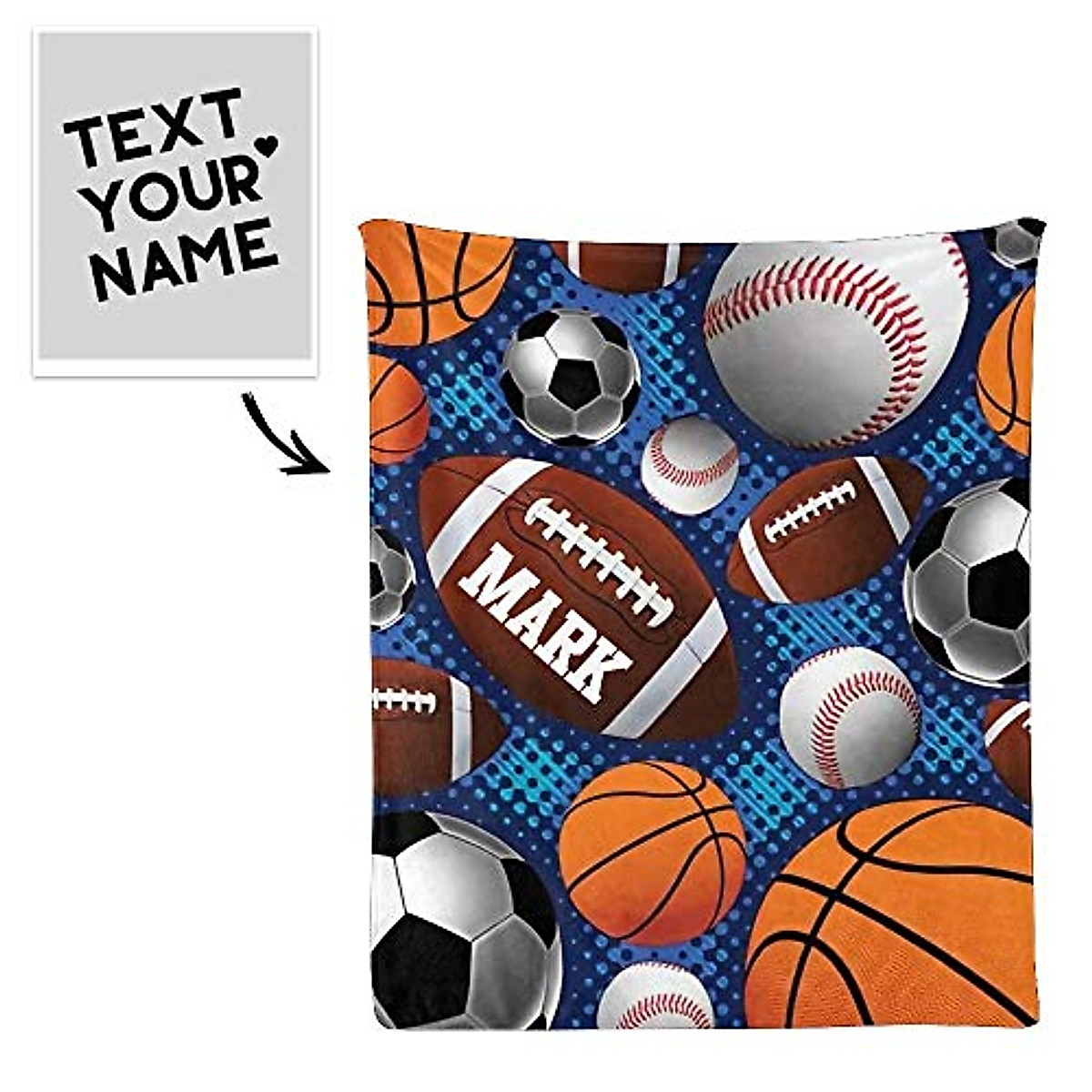 CUXWEOT Custom Blanket with Name Text Personalized Ball Sport Soft Fleece Throw Blanket for Gifts (50 X 60 inches)