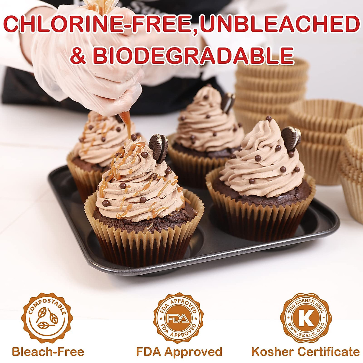 Muffin Cupcake Baking Cup Liner – Extra Large – Sturdy – Super Thick – Non-Stick –Unbleached Disposable Liner – Odorless – Biodegradable – Multi-Use Baking Cups by BamBot (100-Pack)