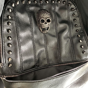 YOUNXSL Women Skull Rivet Backpack Purse Fashion PU Leather Designer Travel Bag Ladies Shoulder Bags(Black)