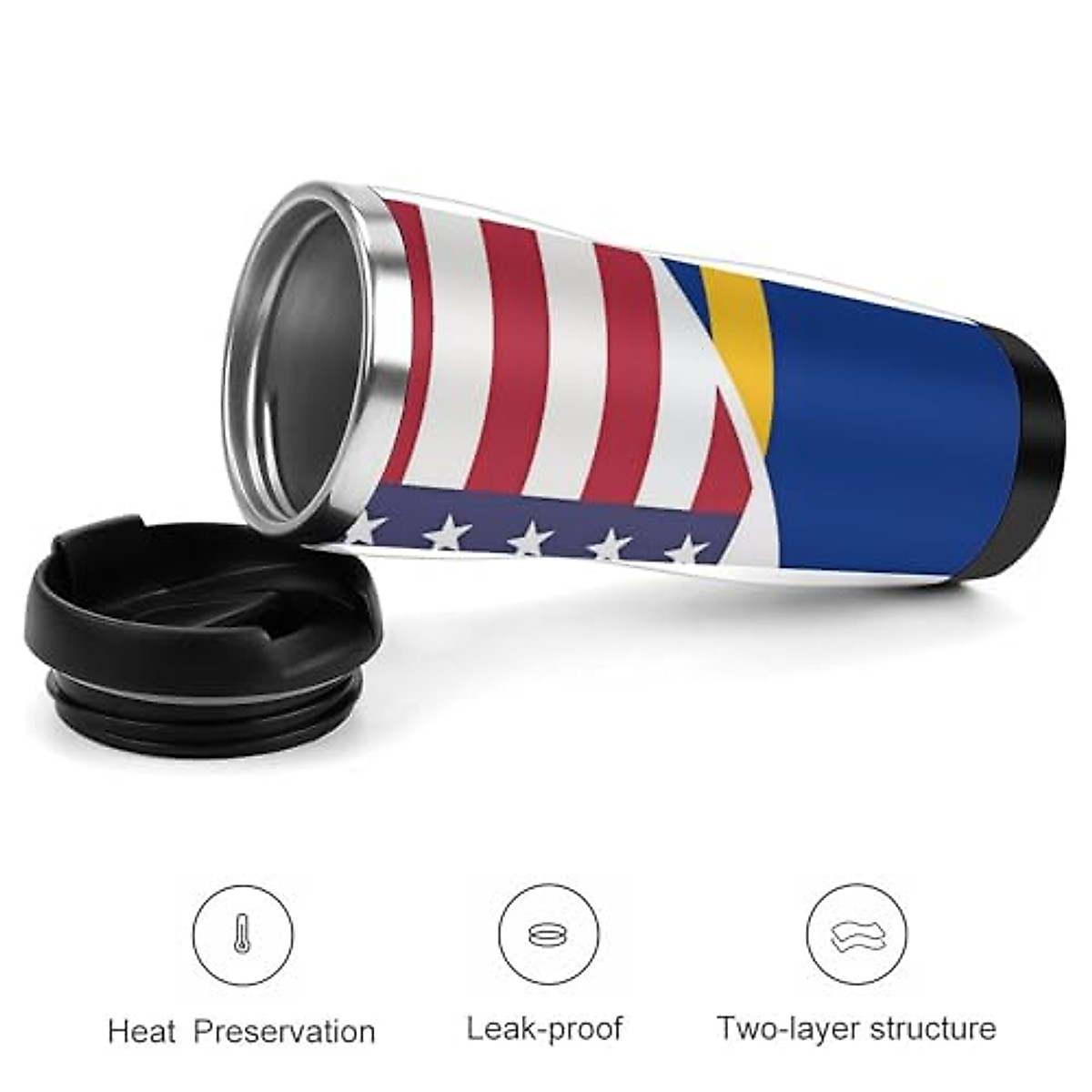 U.S.A. and Nauru Flags Travel Coffee Mug Reusable Insulated Drinking Cup with Lid for Home Outdoor Works 13 Oz