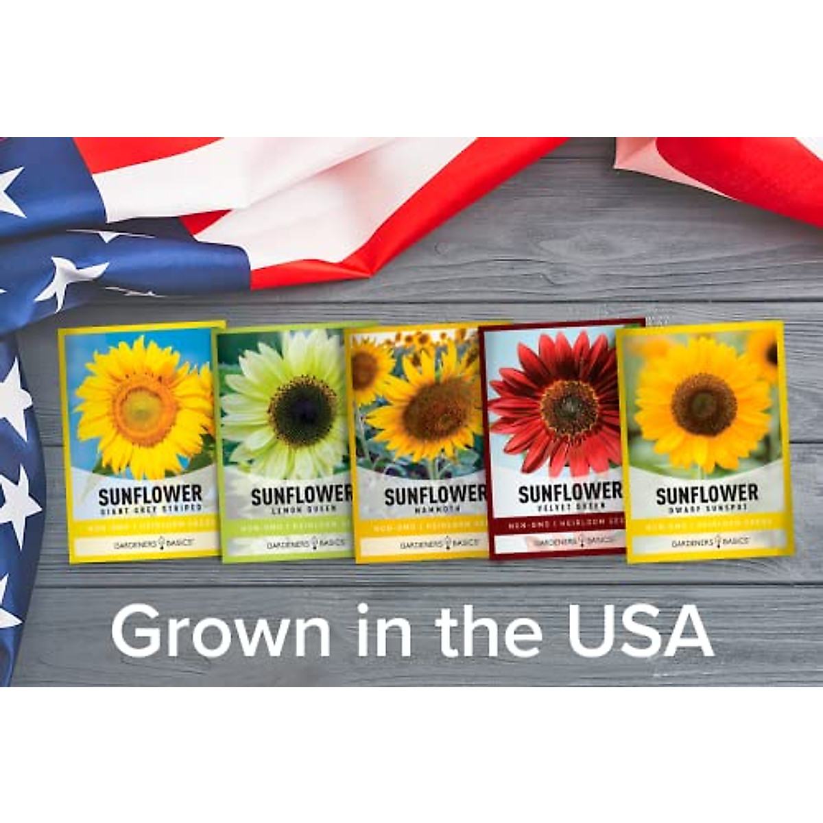 Sunflower Seeds for Planting Flowers (5 Pack Mix) - Velvet Queen, Dwarf Sunspot, Lemon Queen, Giant and Mammoth Bulk Mix of Regular Sunflower Seeds for Outdoor Flower Garden by Gardners Basics