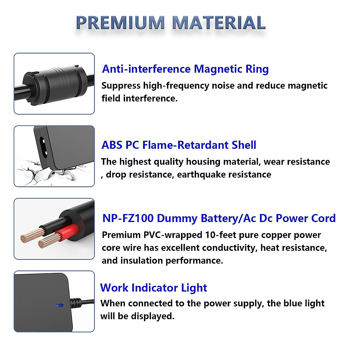 UORLEN NP-FZ100 A7III A7IV Dummy Battery AC Power Adapter Kit for Sony Alpha A7 III, A7 IV, A7SIII A7RIII A7RIV A7RV FX30 FX3 A7C A6600 A6700 A1 ZV-E1 A9, A7R III IV V Cameras