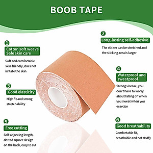 Boobtape,Breast Sling for A-E Cups, Breathable Breast Support Tape, Waterproof and Sweatproof Athletic Tape Body Tape,Medical Material Body Tape for Breast Push Up,Skin-Friendly (3 x197 in)