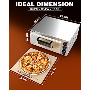 PYY Electric Pizza Oven Countertop Indoor Pizza Ovens Pizza Cooker 1800W Commercial Pizza Oven with Pizza Stone and Timer Silver