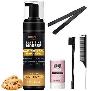 6.8 fl oz Lace Tint Melting Hair Mousse for Women Wigs Tool Set Toupees and Hairpieces Natural Finishing Lace Color (Light Brown)